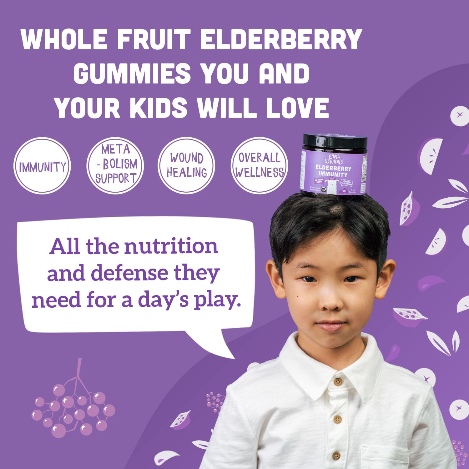 Real Fruit Elderberry Gummies for Kids - Llama Naturals